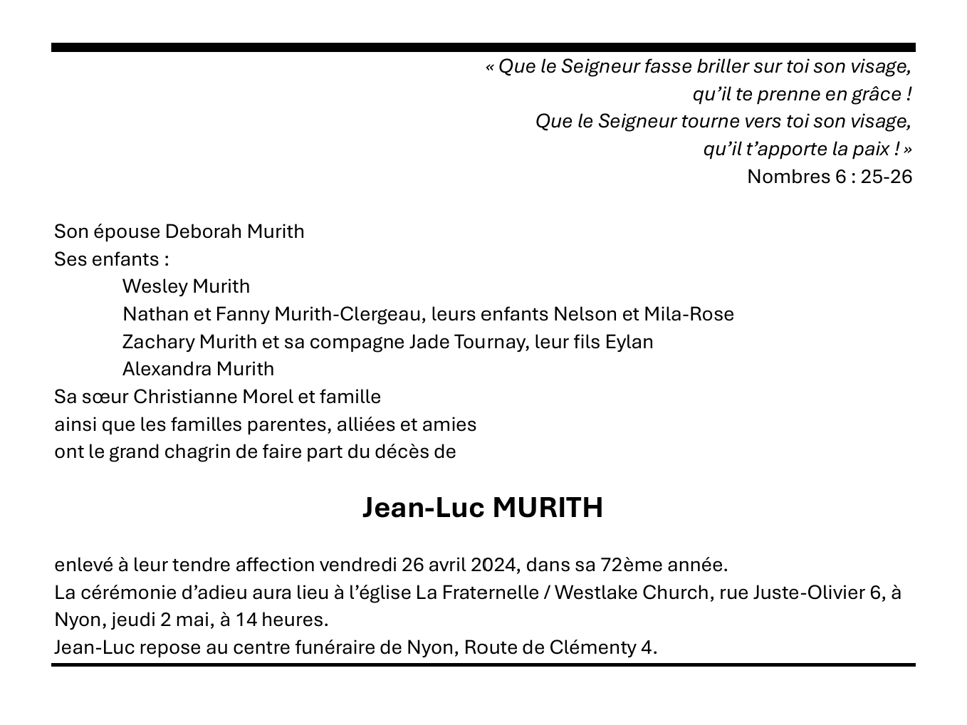 Jean-Luc MURITH | Pompes Funèbres Générales